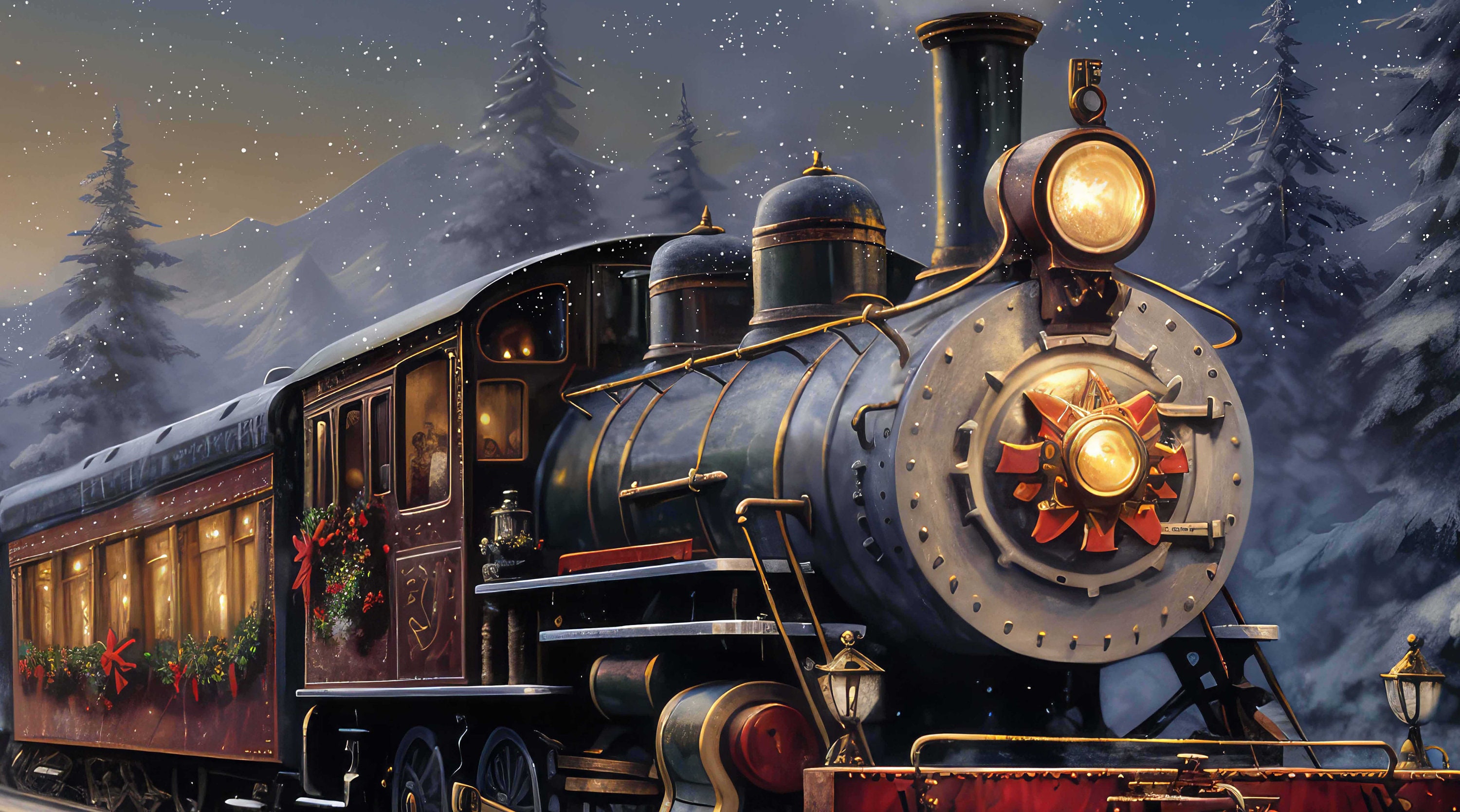 Vintage Christmas Train Christmas Printable Christmas Train Oil ...