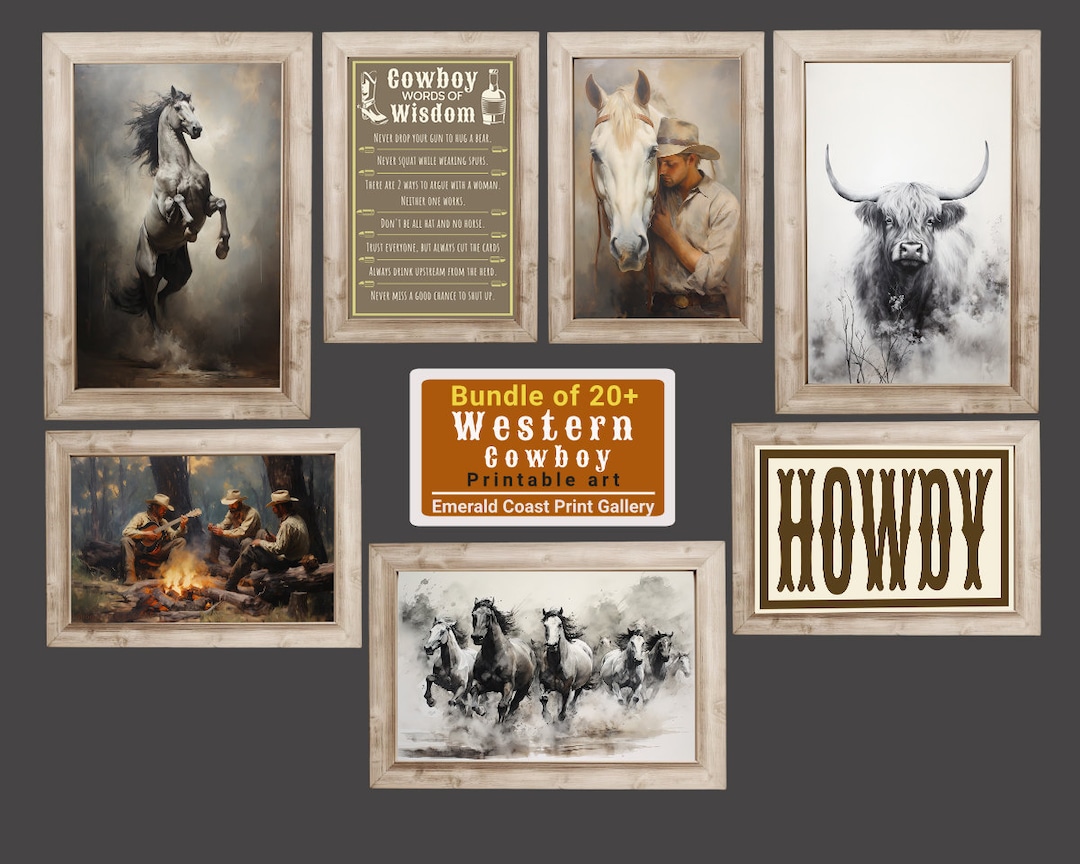 Western Cowboy Gallery Set of 20 Vintage Cowboy Oil Painting Western ...