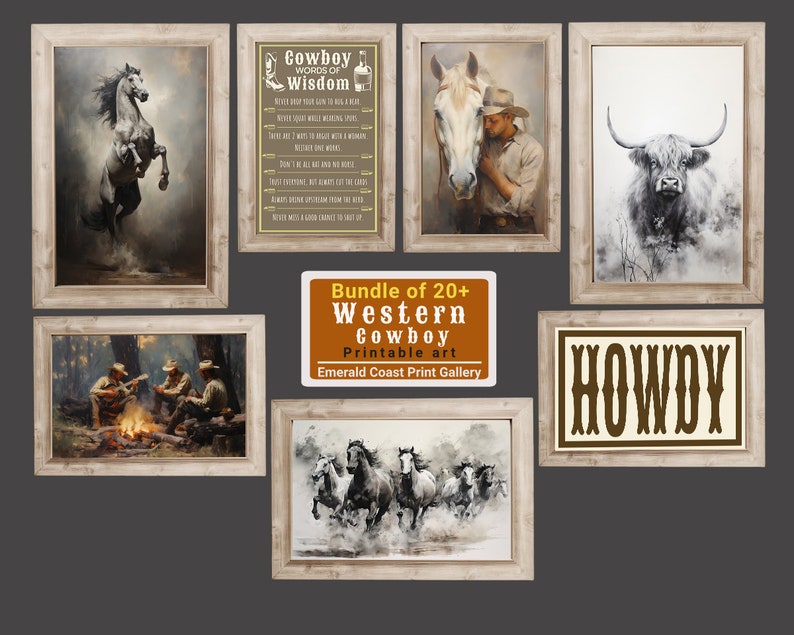 Western Cowboy Gallery Set of 20 Vintage Cowboy Oil Painting Western ...