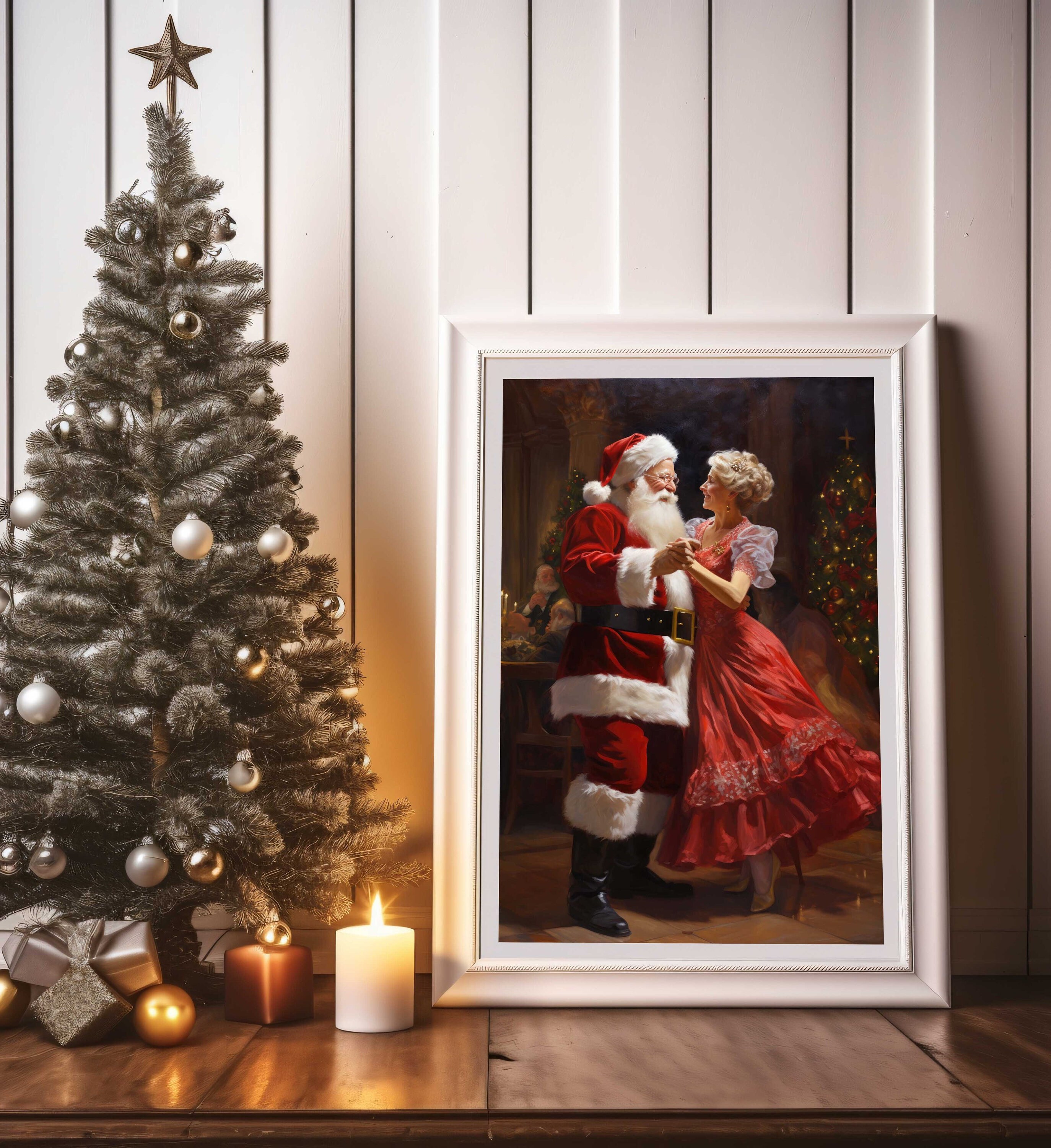 Santa and Mrs. Claus Wall Art Vintage Christmas Oil Painting Print ...