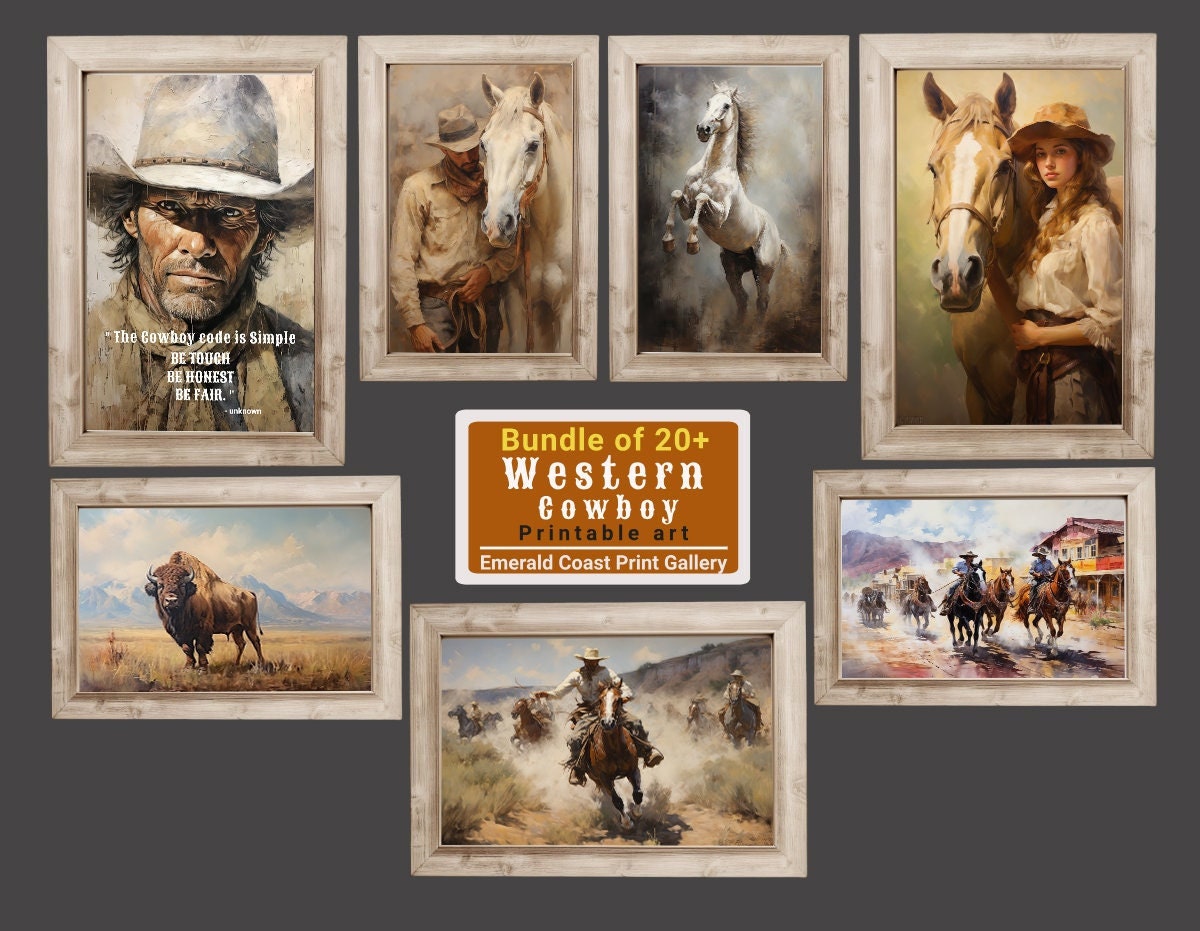 Western Cowboy Gallery Set of 20 Vintage Cowboy Oil Painting Western ...