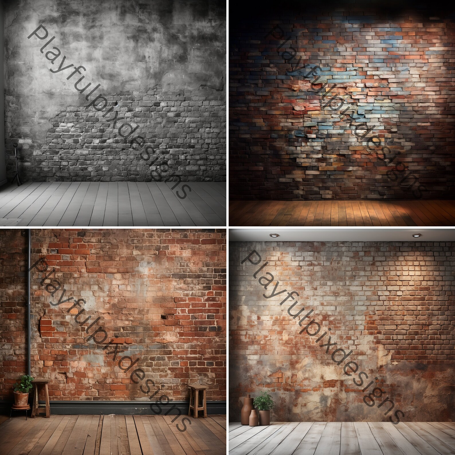 Set of 25 Brick Backdrop Photography Overlays Brick Textured Digital ...