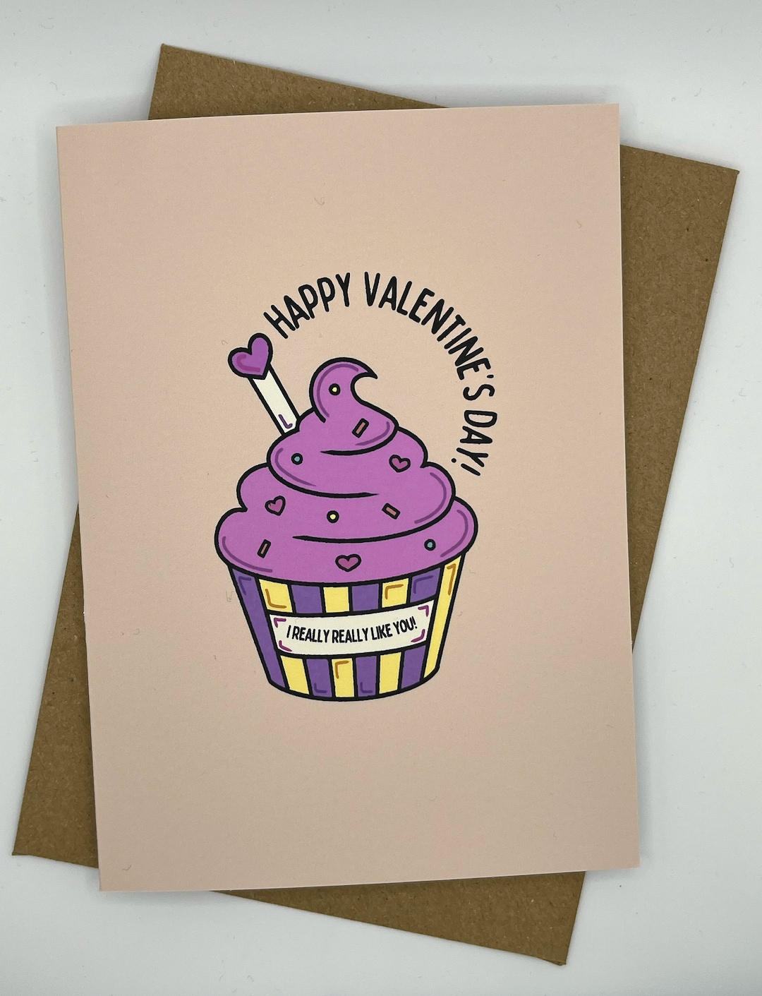 Cute Pink and Purple Cupcake/ice Cream Valentines Day Card. Cute Design ...