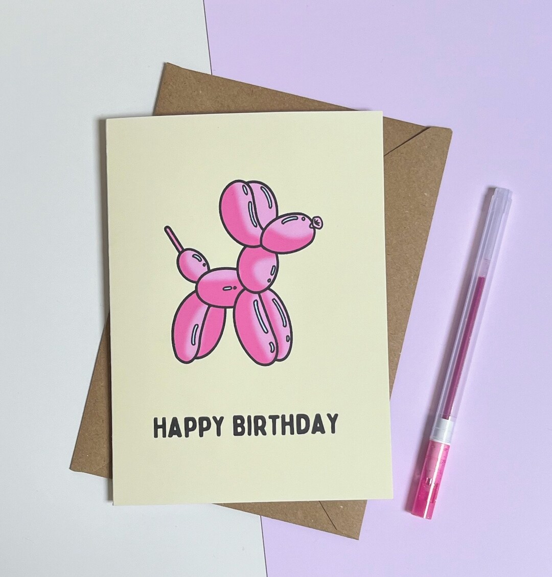 Bright Pink Balloon Dog Birthday Card - Etsy