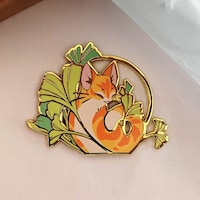 Ginkgo Cat Hard Enamel Pin | Gold | Gift for Cat Lovers | Orange Tabby ...