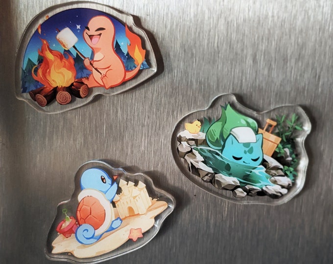 Pokemon Magnet Set - Charmander, Bulbasaur, Squirtle | Red Blue ...
