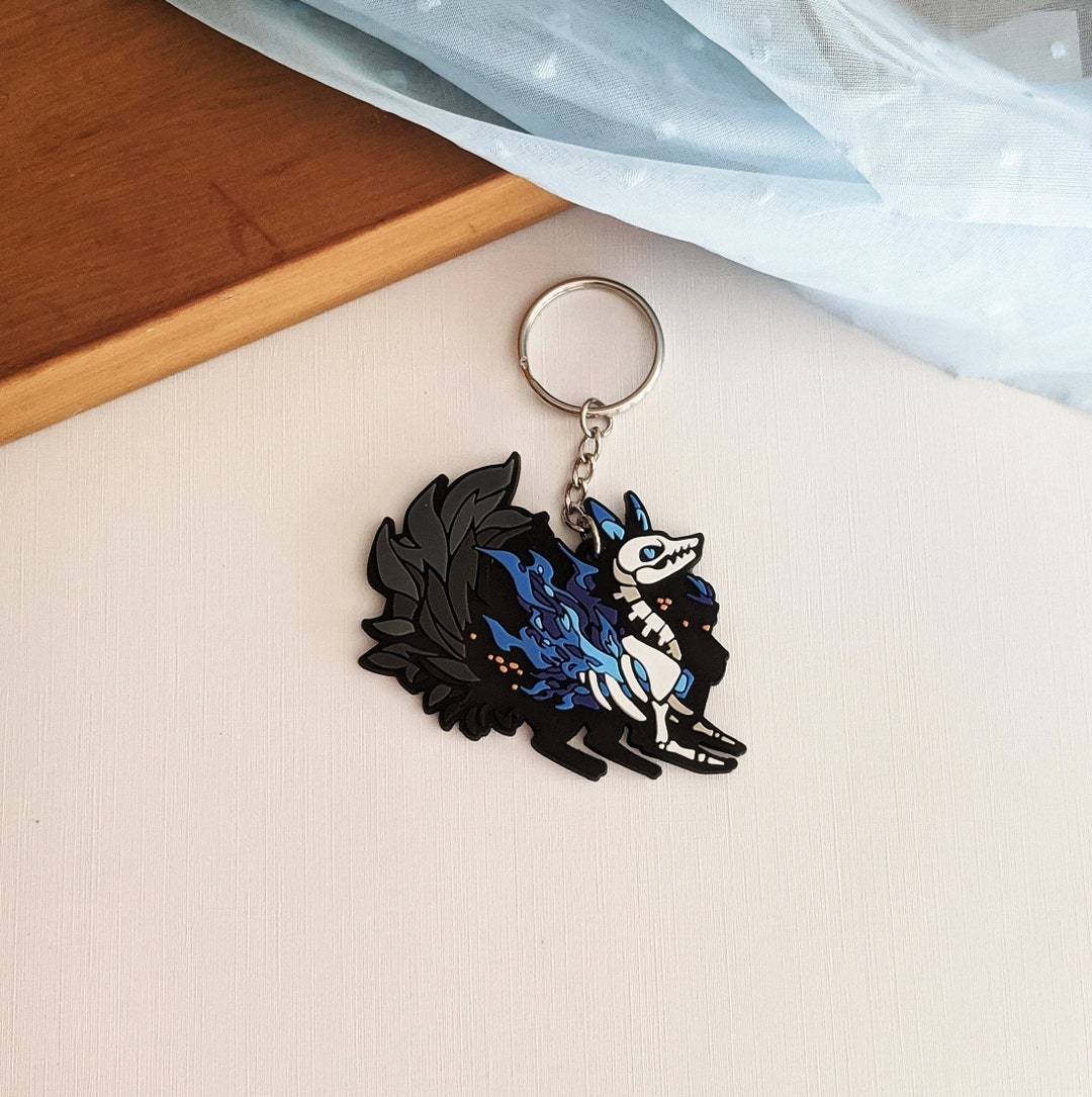 Flaming Wolf Skeleton Keychain | Halloween Keychains | Blue Fire | Demon Dog | Spooky Gift ...