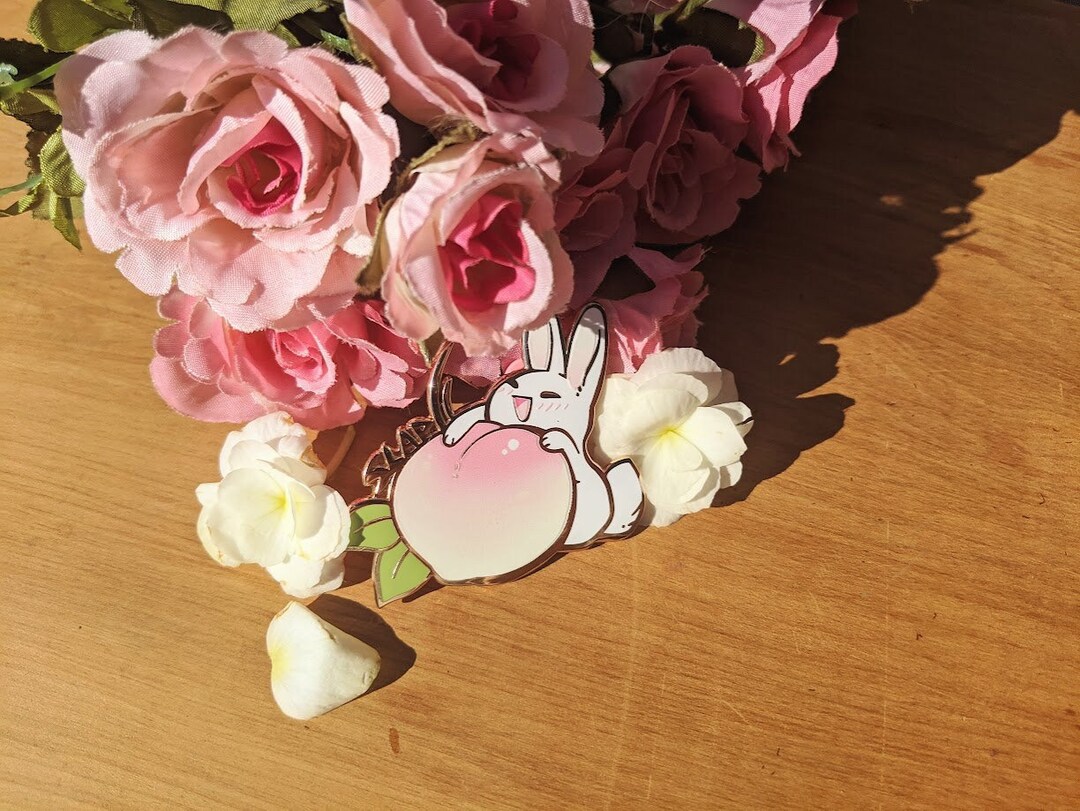 Cheeky Peach Slap Rabbit | Hard Enamel Pin Rose Gold | Gift for Animal ...