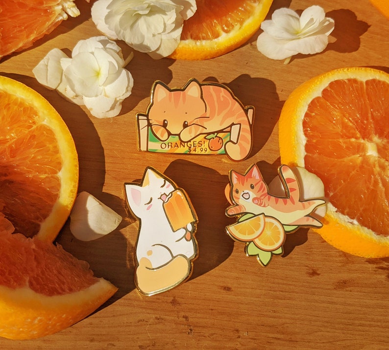 Orange Slices With Ginger Cat Enamel Pin | Gift for Cat Lovers | Ginger ...