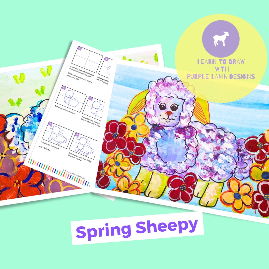 Learn to Draw Spring Sheep Bouncing Bunny Print at Home Instructions - Etsy