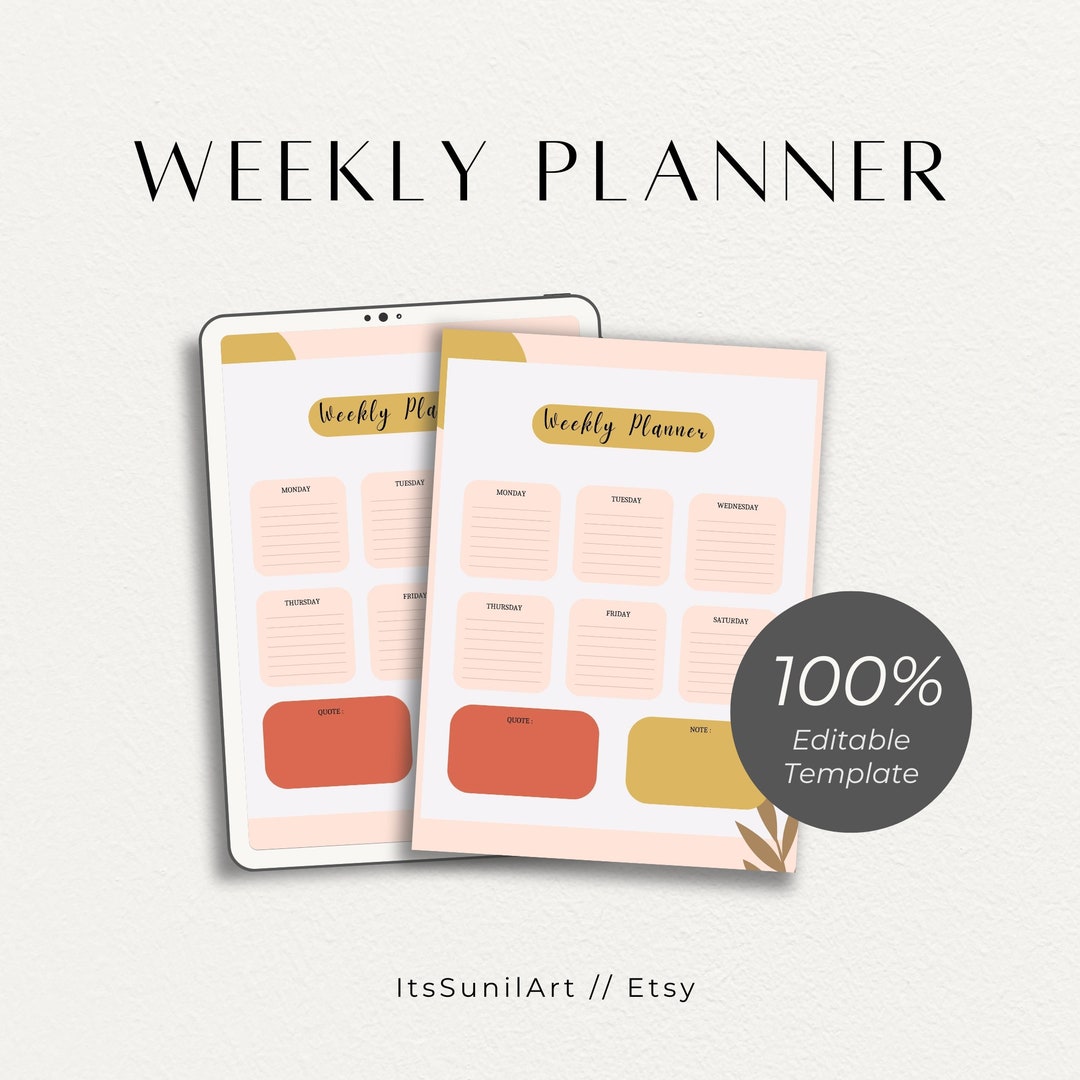 Editable in Canva Weekly Planner Template Light Mode Weekly - Etsy