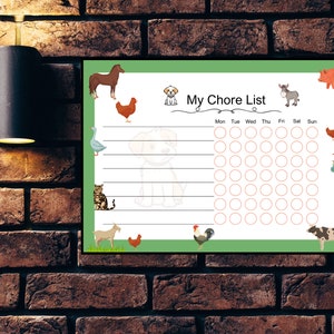 Animal Weekly Chore List, Chore Chart, Kids Chore List, to Do List ...