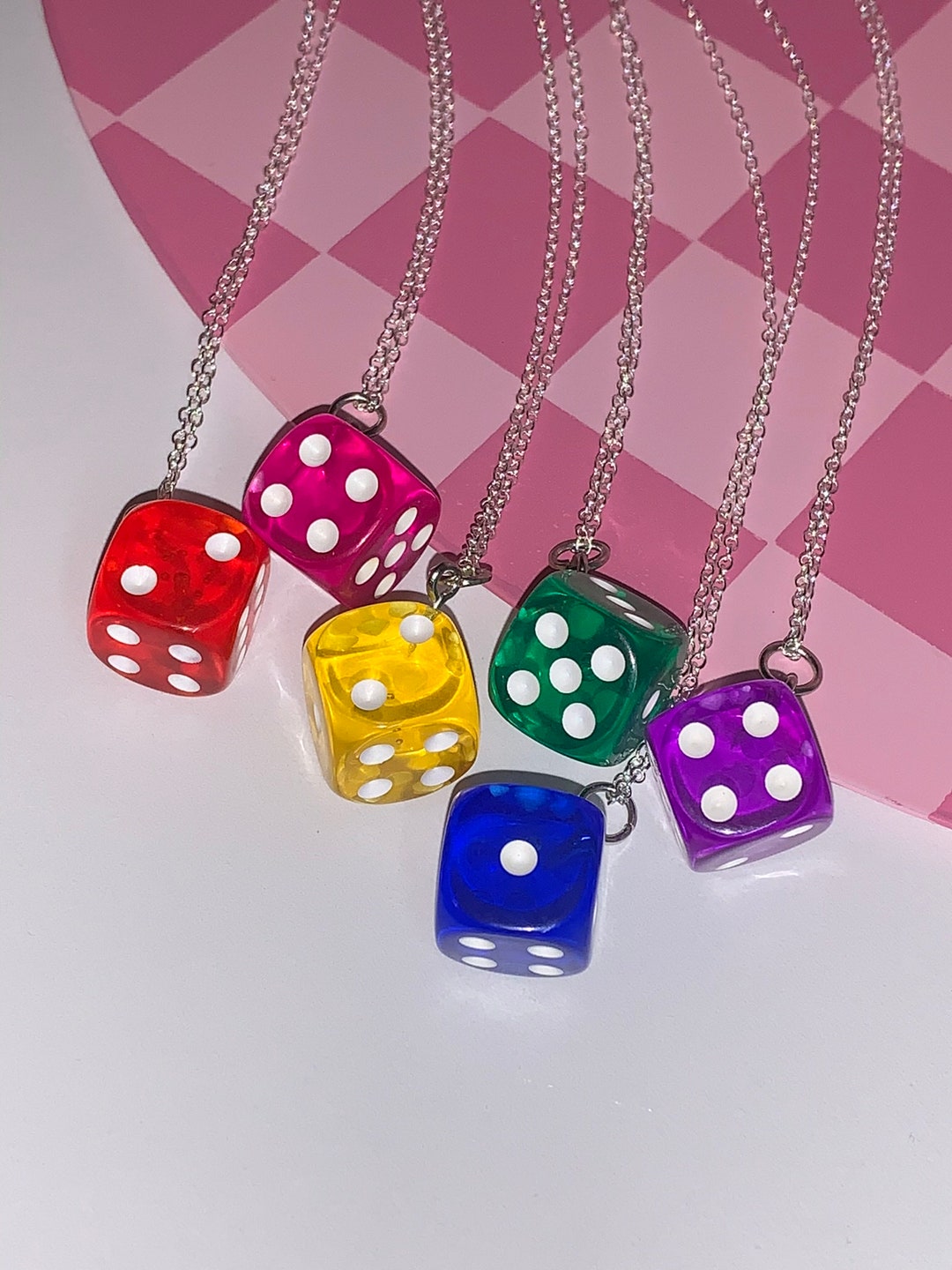 Colorful Dice Necklace | Silver Chain - Etsy