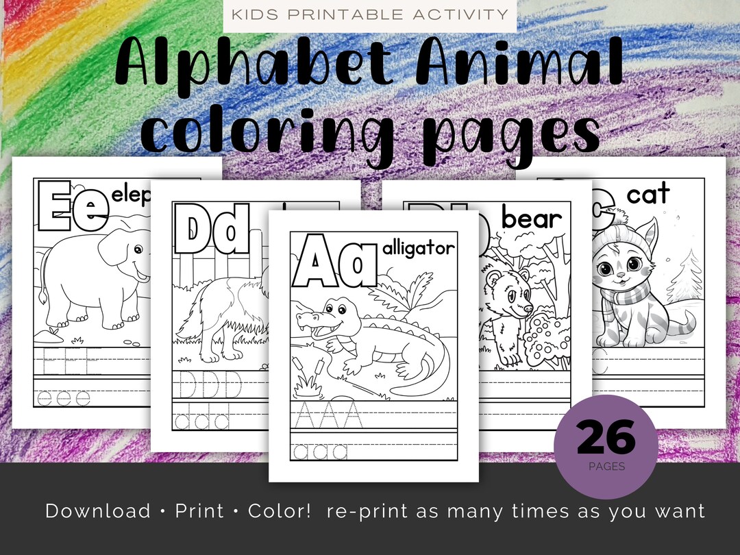 Kids Printable Animal Alphabet Coloring Pages and Letter Tracing for ...