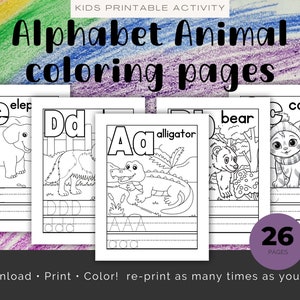 Kids Printable Animal Alphabet Coloring Pages and Letter Tracing for ...