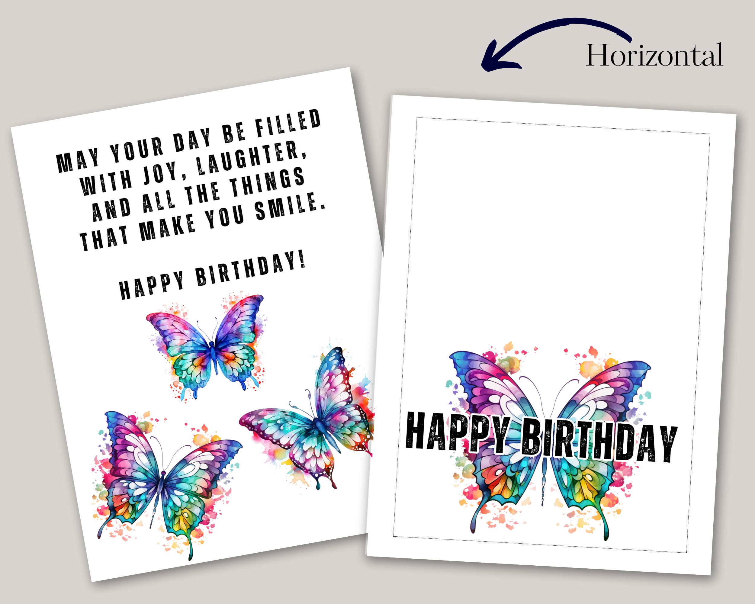 Rainbow Butterfly Printable Happy Birthday Girls Greeting Card 5x7 ...