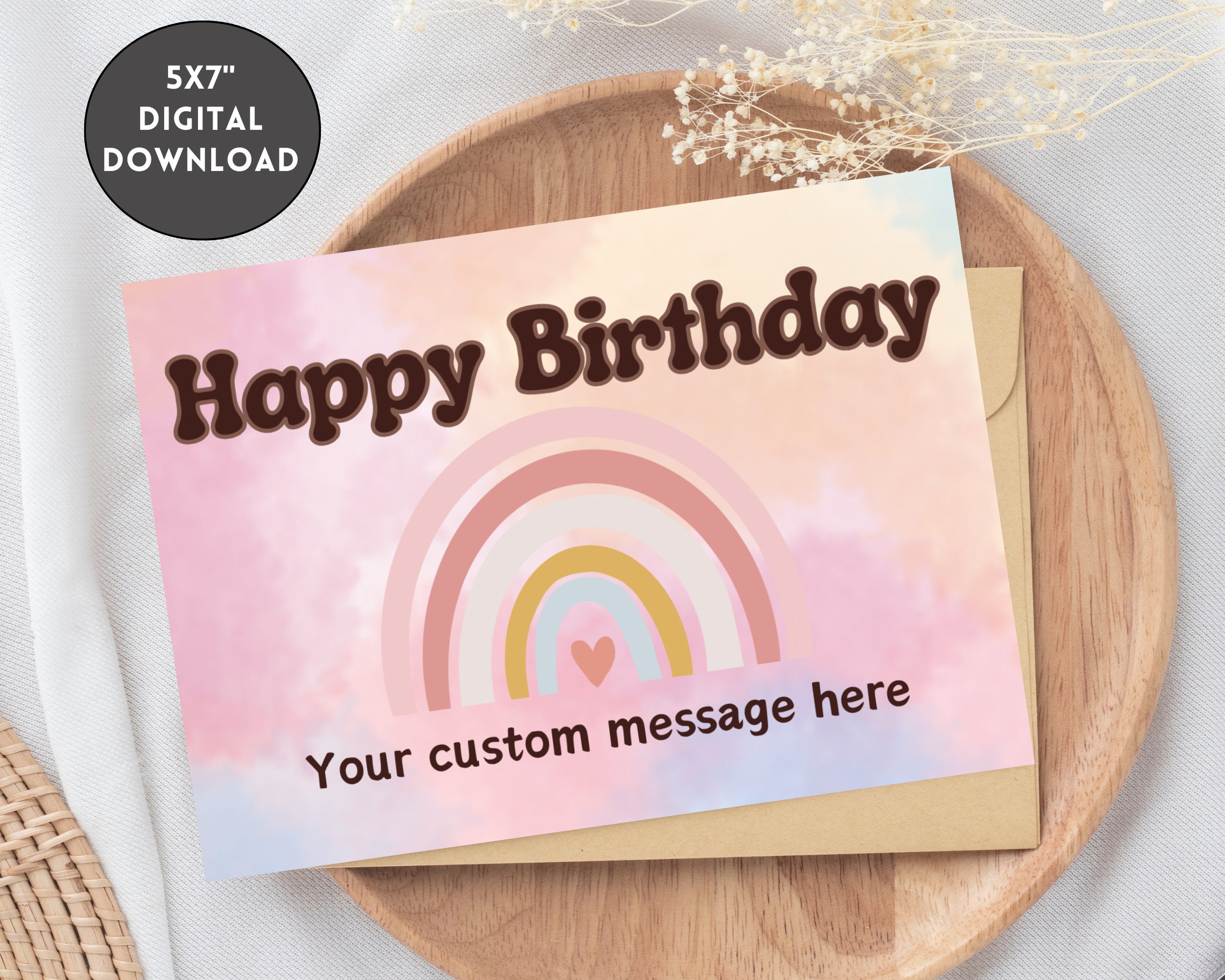 Pastel Rainbow Boho Printable Birthday Card Template Customizable ...