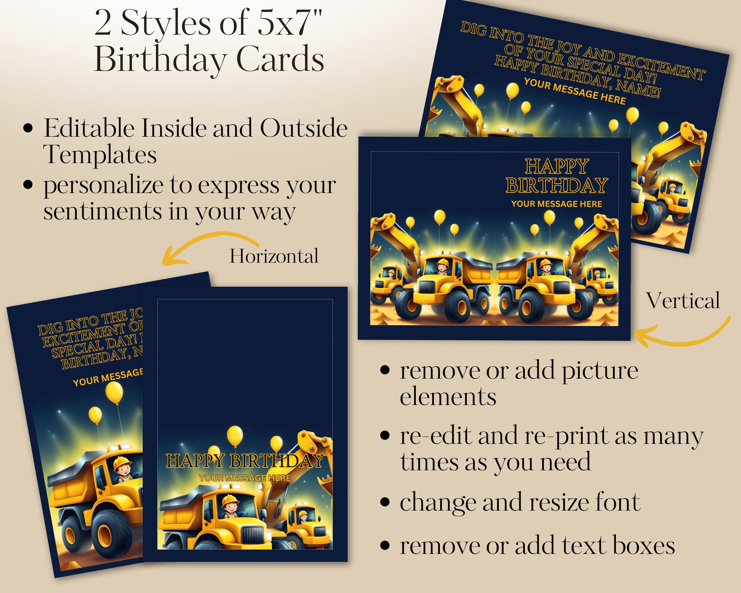 Yellow Construction Digger and Dump Truce Printable Happy Birthday ...