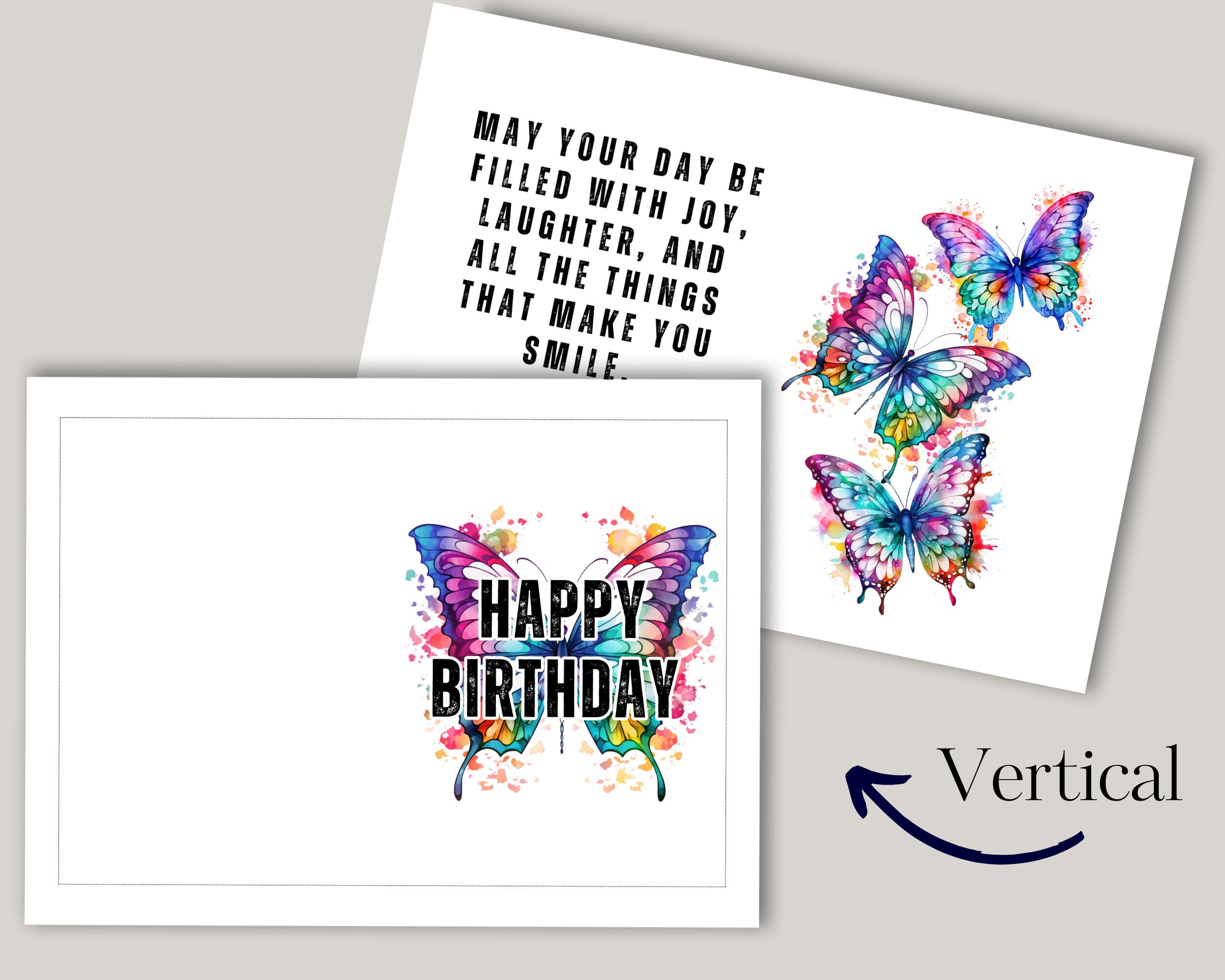 Rainbow Butterfly Printable Happy Birthday Girls Greeting Card 5x7 ...