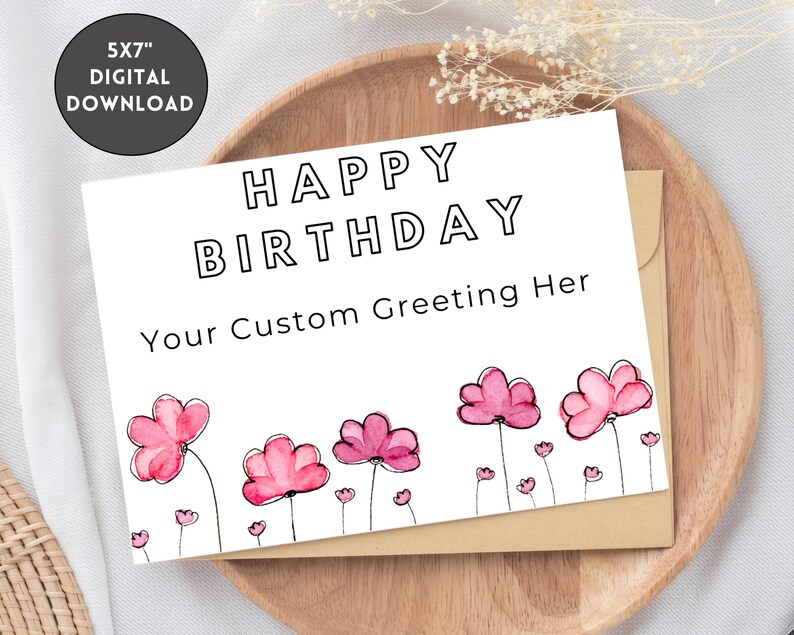 Pink Flower Birthday Card Printable Digital Download Cute Birthday ...