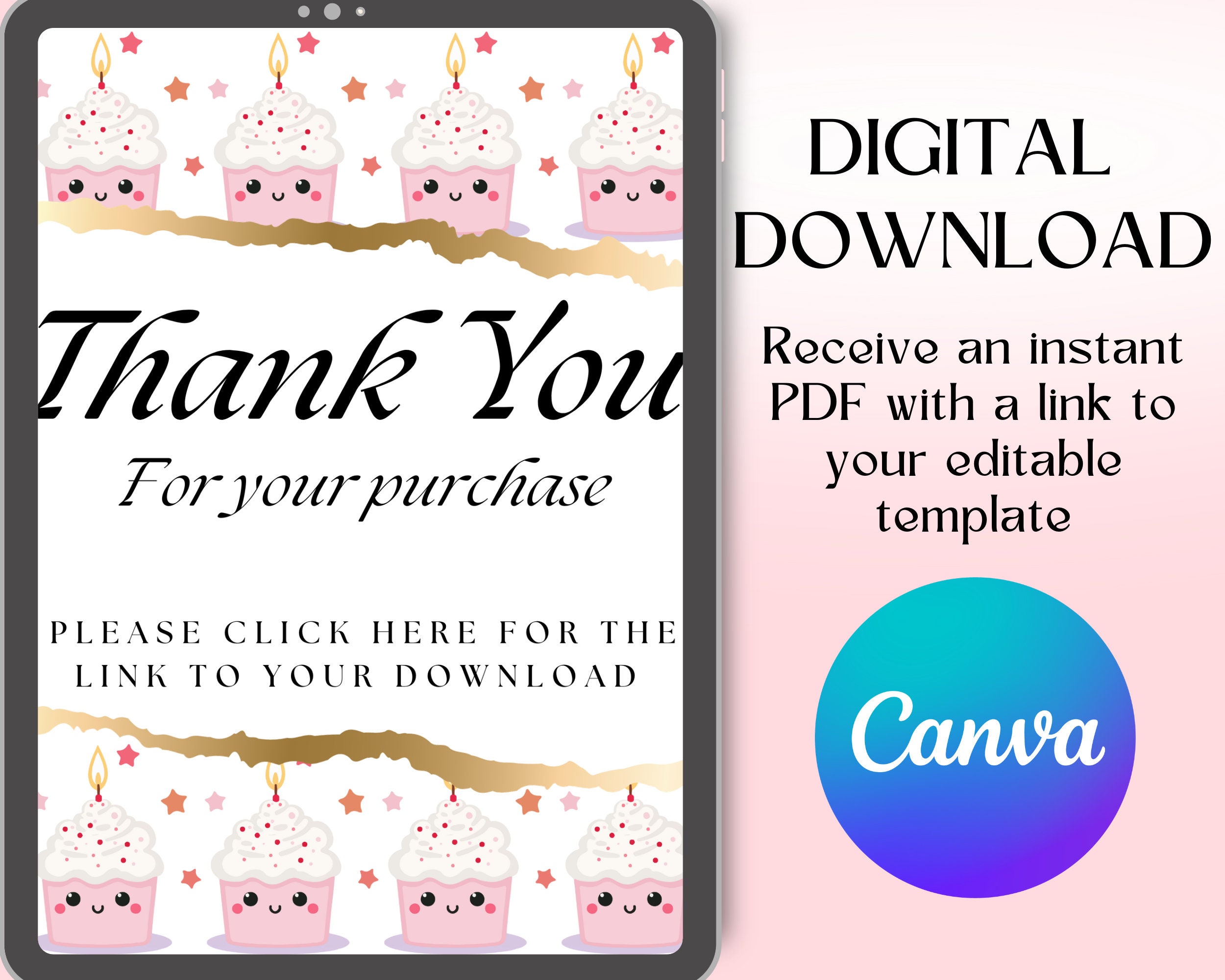 Pink Cupcake Birthday Card Printable Digital Download 5x7 Birthday ...