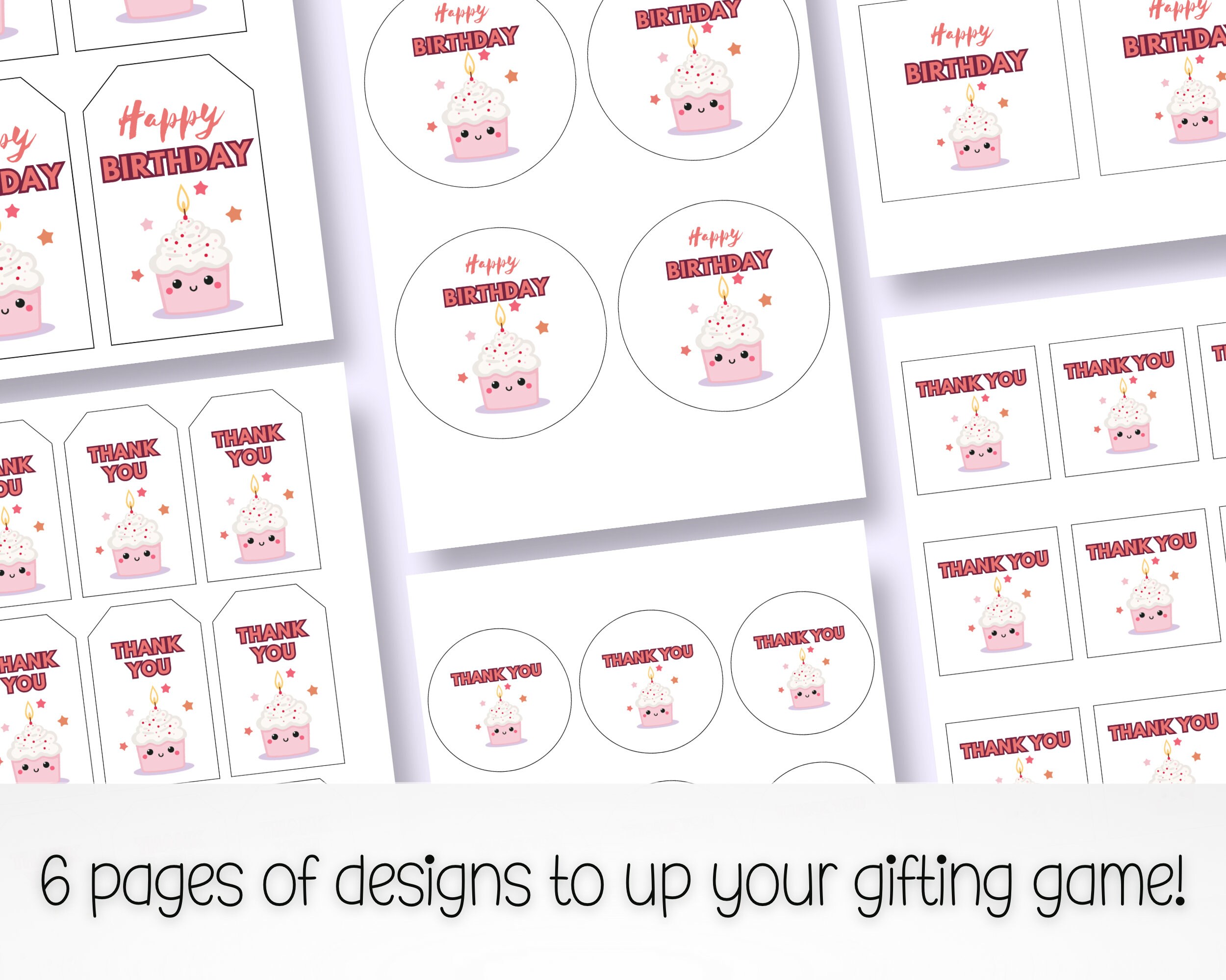 Pink Birthday Cupcake Birthday Tags and Favor Tags Cute Cupcake Card ...