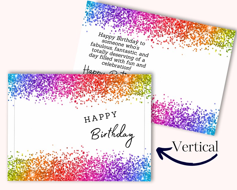 Rainbow Glitter Confetti Printable Birthday Greeting Card Non Editable ...