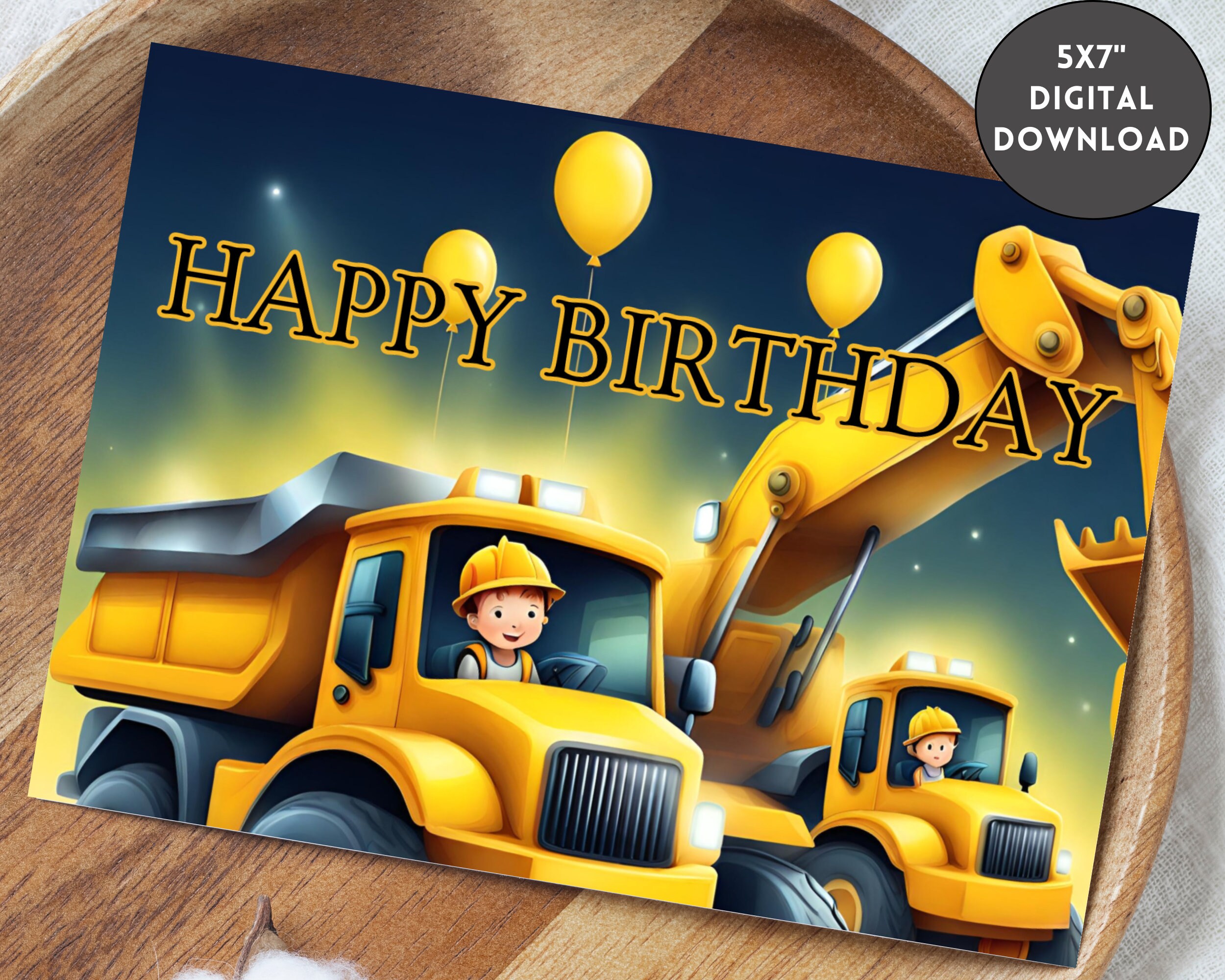 Yellow Construction Dump Truck and Digger Printable Happy Birthday ...