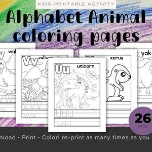 Kids Printable Animal Alphabet Coloring Pages and Letter Tracing for ...