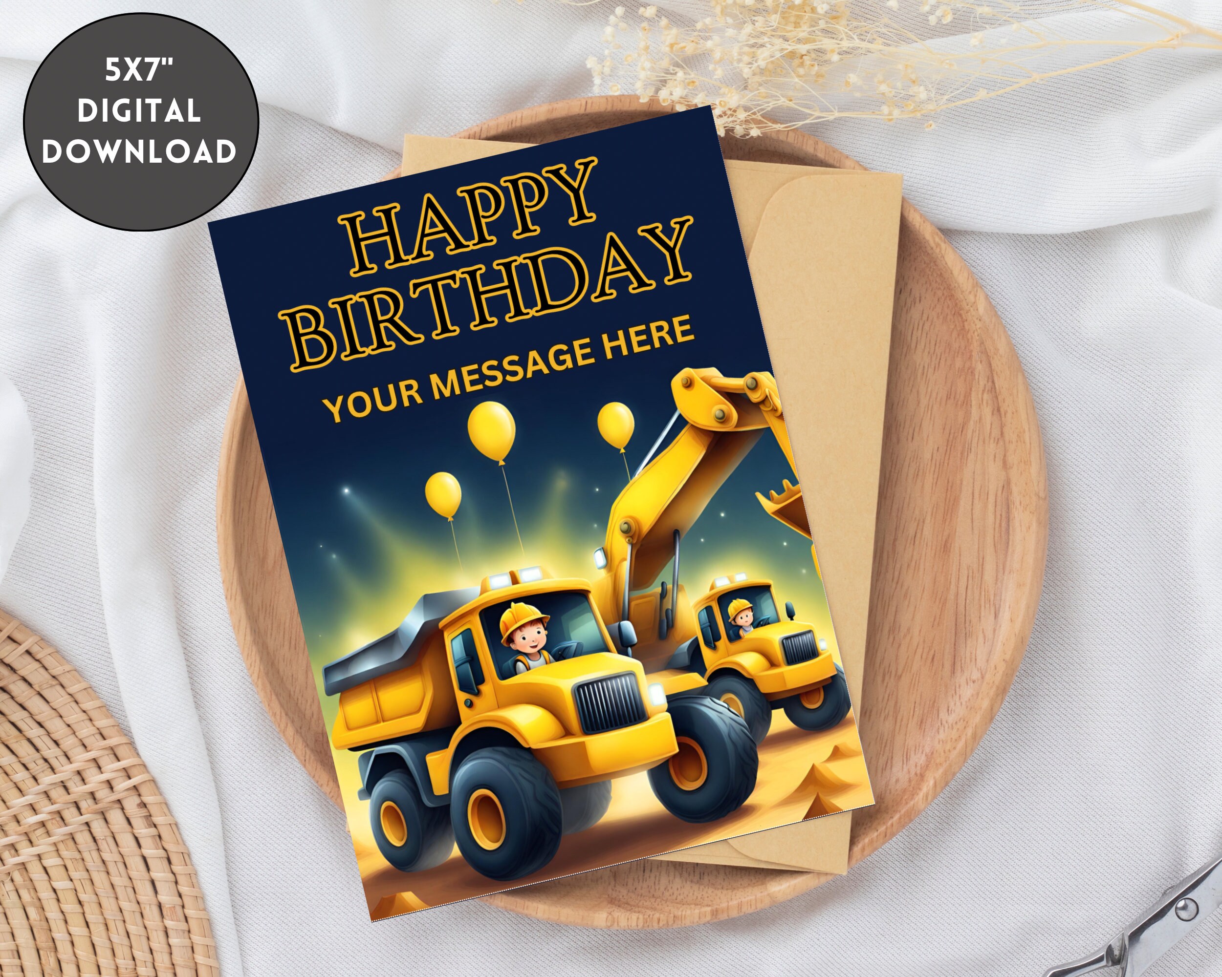 Yellow Construction Digger and Dump Truce Printable Happy Birthday ...
