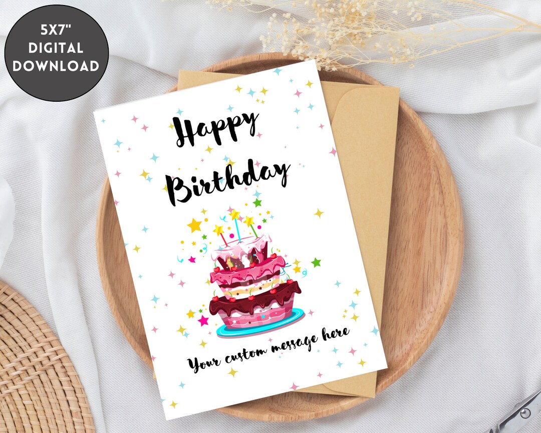 Birthday Cake Printable Happy Birthday Card Digital Download and ...