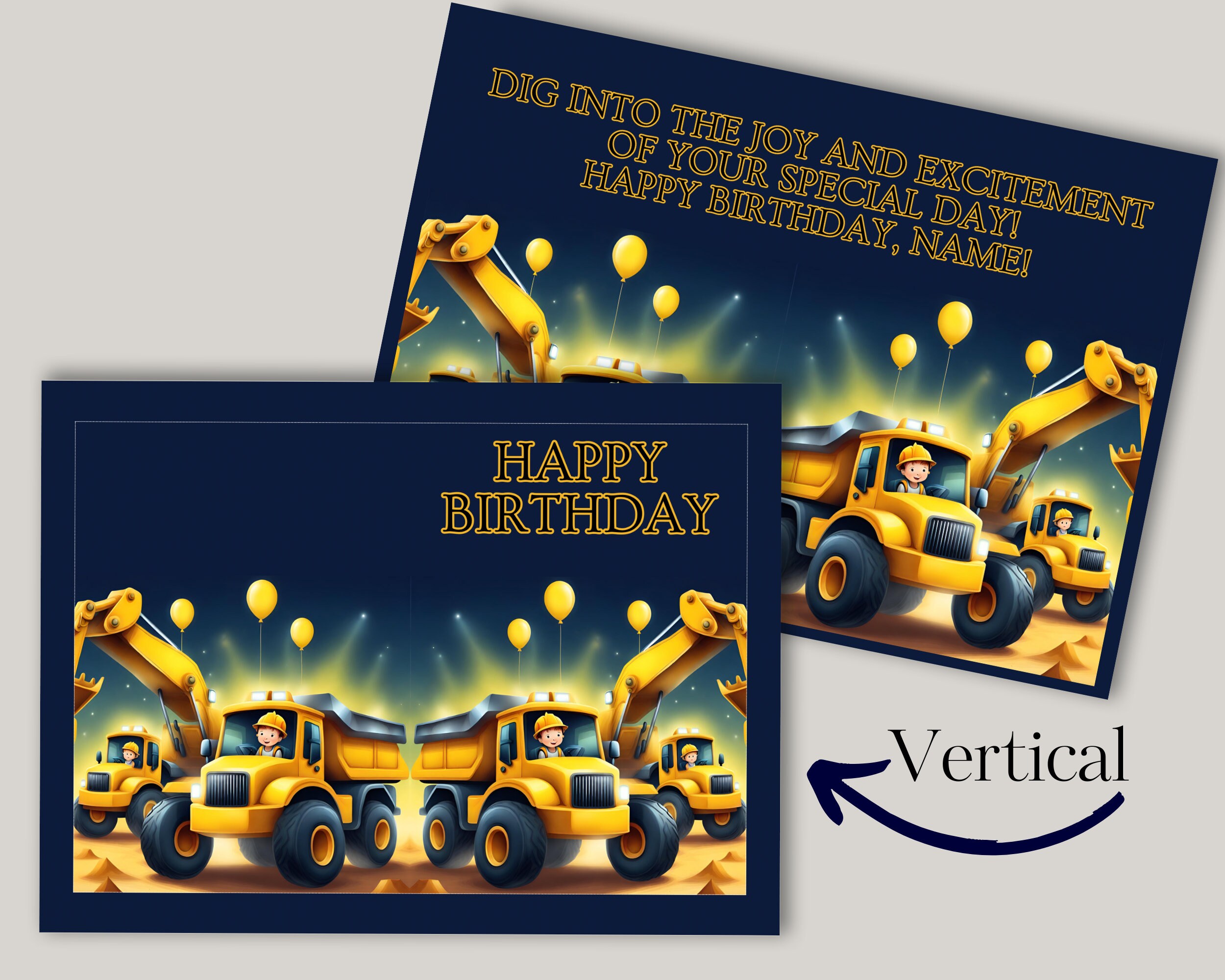 Yellow Construction Dump Truck and Digger Printable Happy Birthday ...