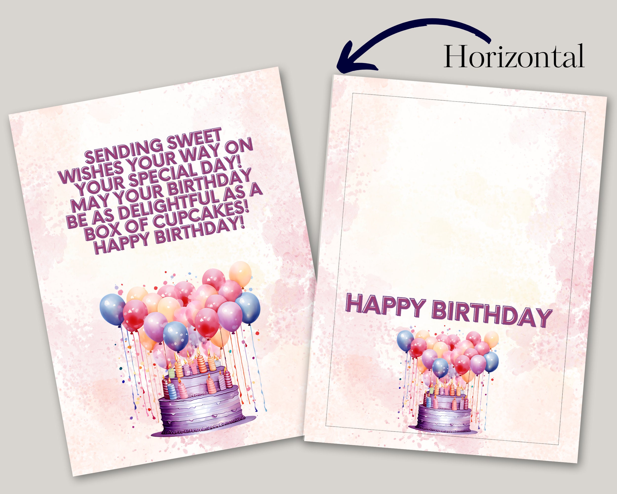 Watercolor Balloons and Cake Printable Happy Birthday Greeting Card 5x7 ...