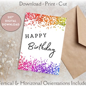 Rainbow Glitter Confetti Printable Birthday Greeting Card Non Editable ...