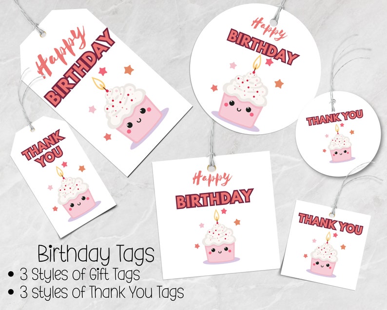Pink Birthday Cupcake Birthday Tags and Favor Tags Cute Cupcake Card ...