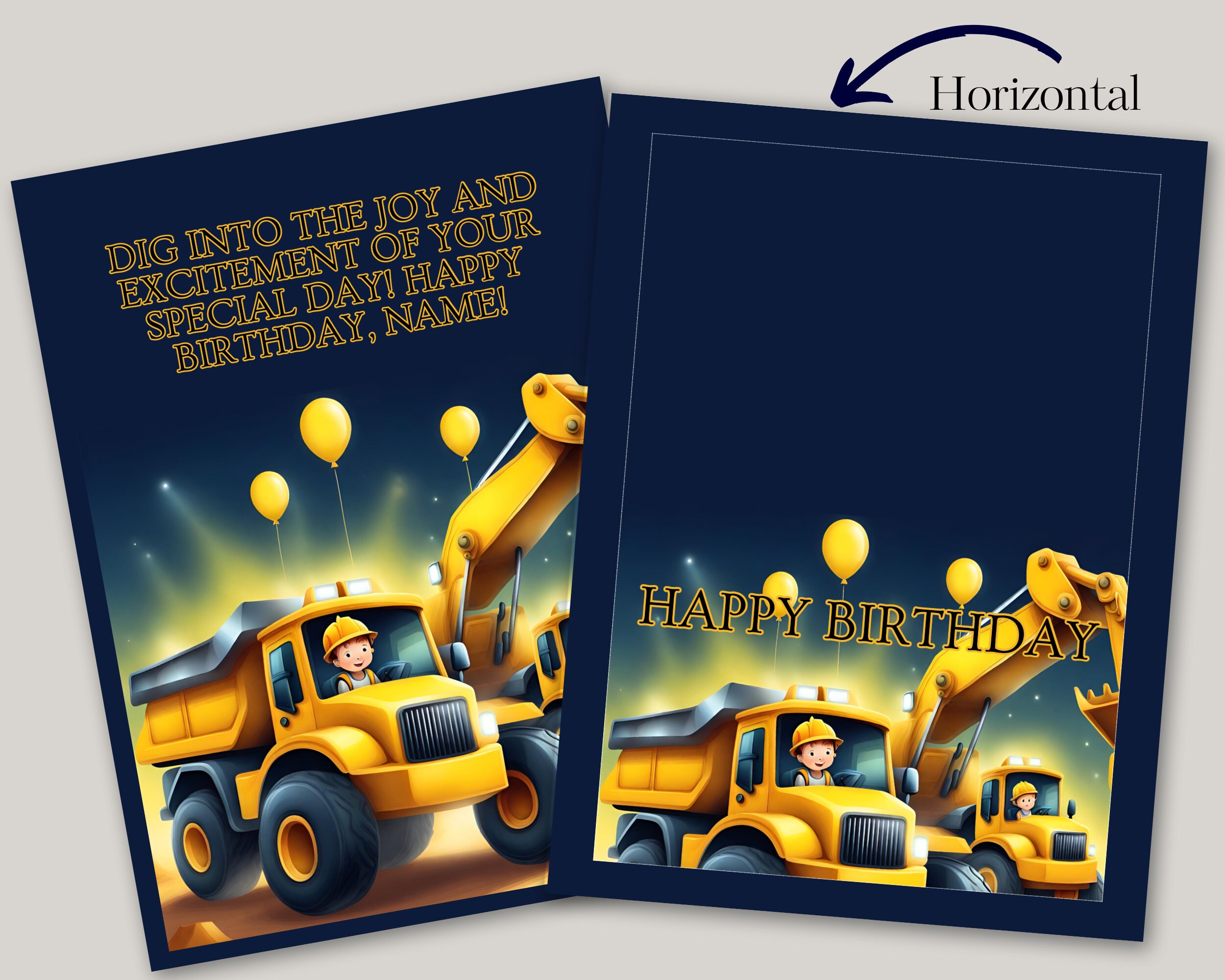 Yellow Construction Dump Truck and Digger Printable Happy Birthday ...