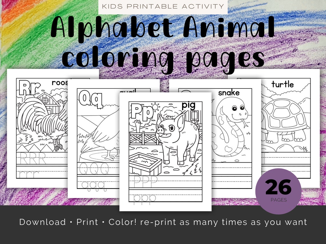 Kids Printable Animal Alphabet Coloring Pages and Letter Tracing for ...