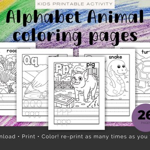 Kids Printable Animal Alphabet Coloring Pages and Letter Tracing for ...