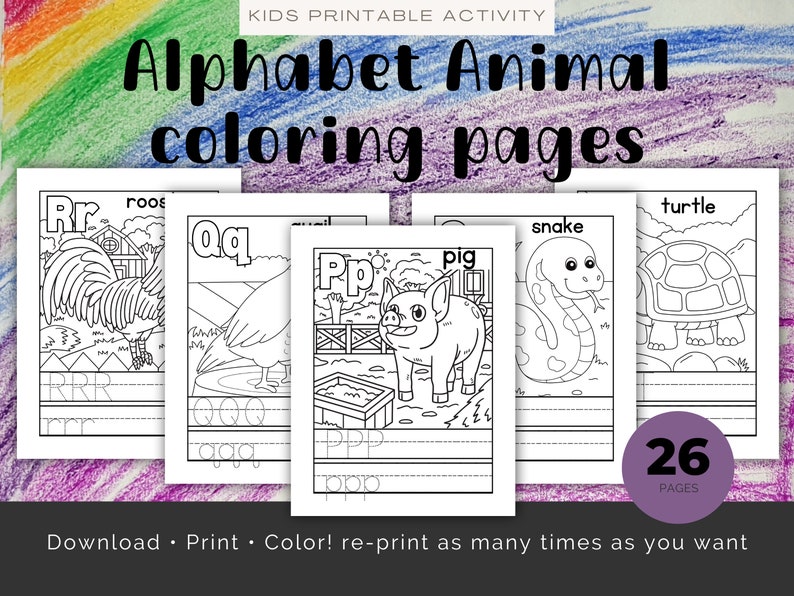 Kids Printable Animal Alphabet Coloring Pages and Letter Tracing for ...