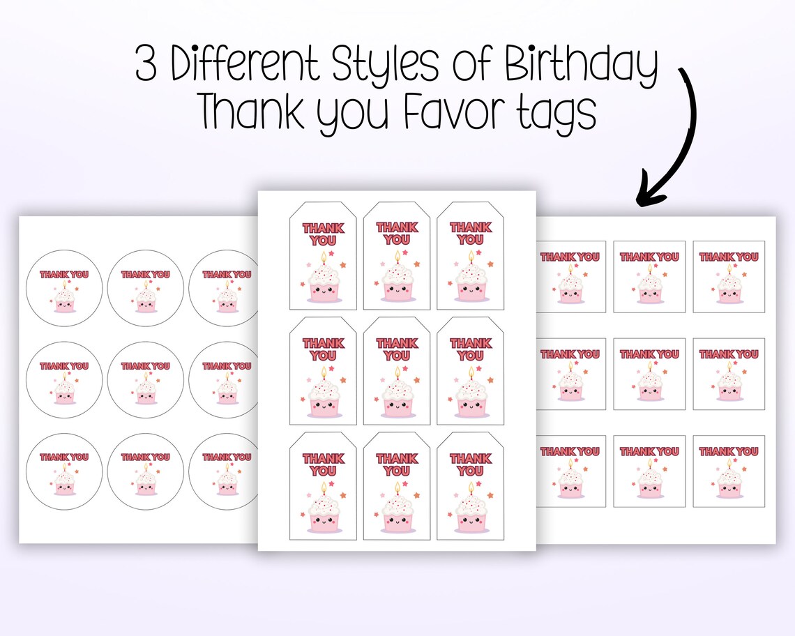 Pink Birthday Cupcake Birthday Tags and Favor Tags Cute Cupcake Card ...
