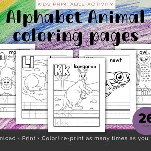 Kids Printable Animal Alphabet Coloring Pages and Letter Tracing for ...