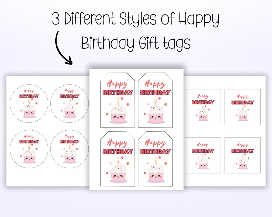 Pink Birthday Cupcake Birthday Tags and Favor Tags Cute Cupcake Card ...