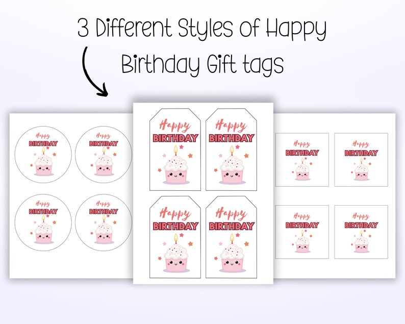 Pink Birthday Cupcake Birthday Tags and Favor Tags Cute Cupcake Card ...