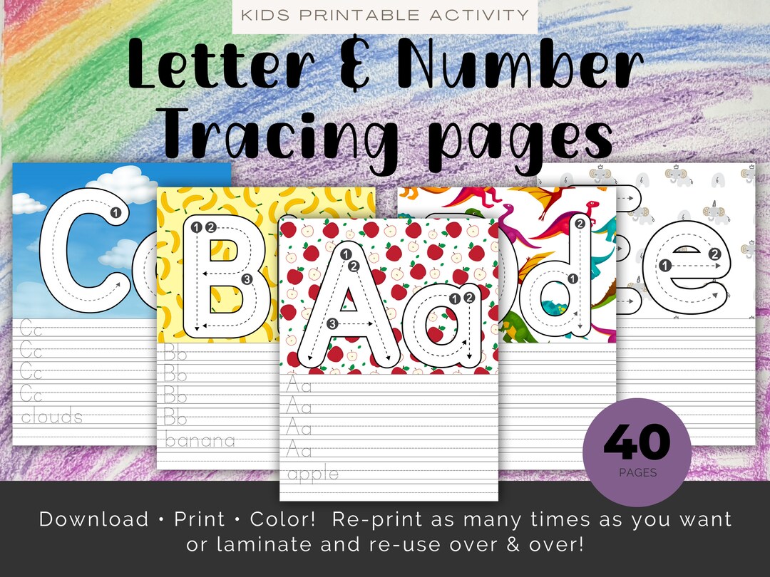 Pre-k Printable Alphabet Letter Tracing Pages and Number Tracing Pages ...