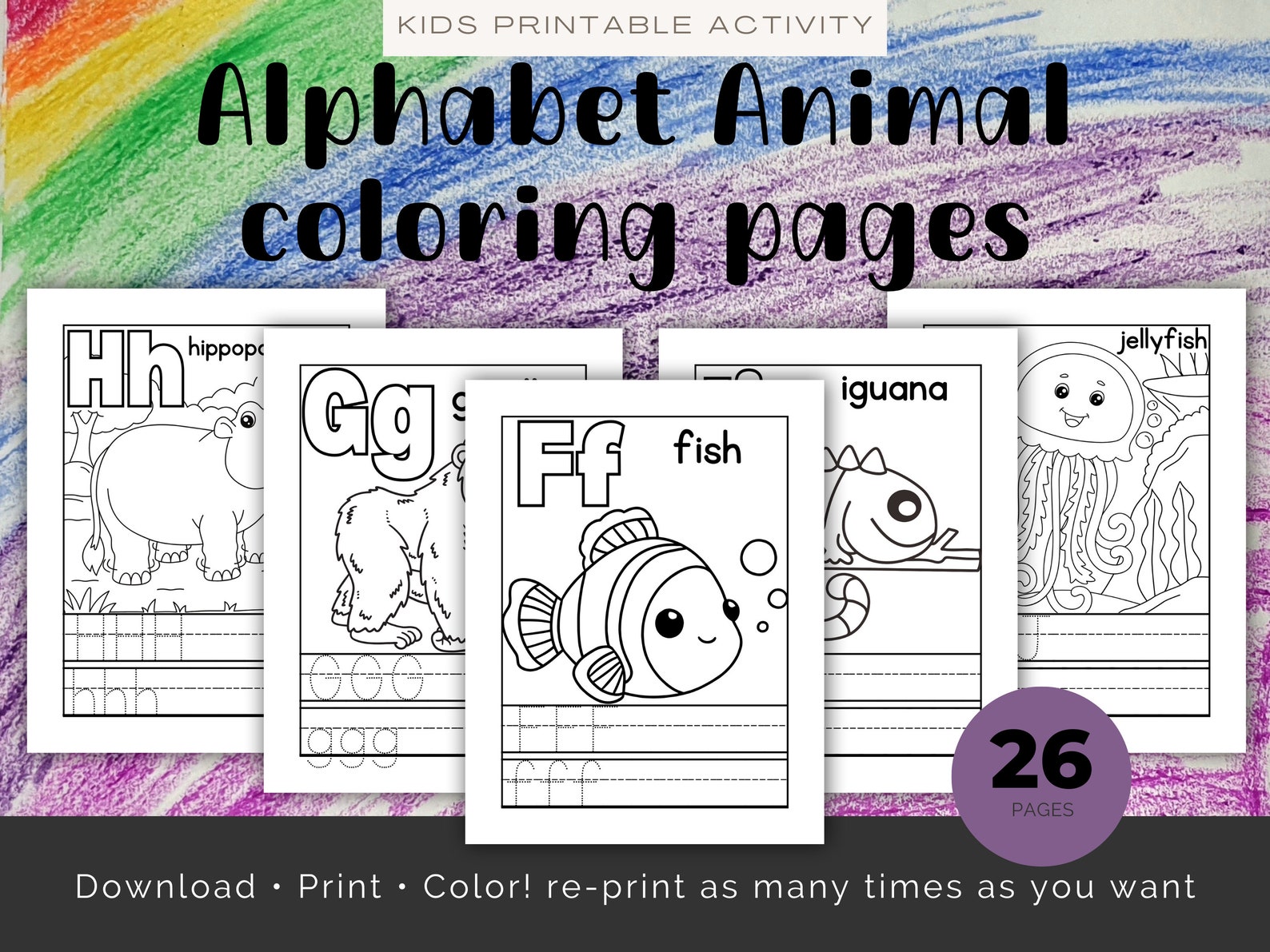 Kids Printable Animal Alphabet Coloring Pages and Letter Tracing for ...