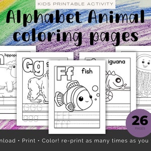 Kids Printable Animal Alphabet Coloring Pages and Letter Tracing for ...