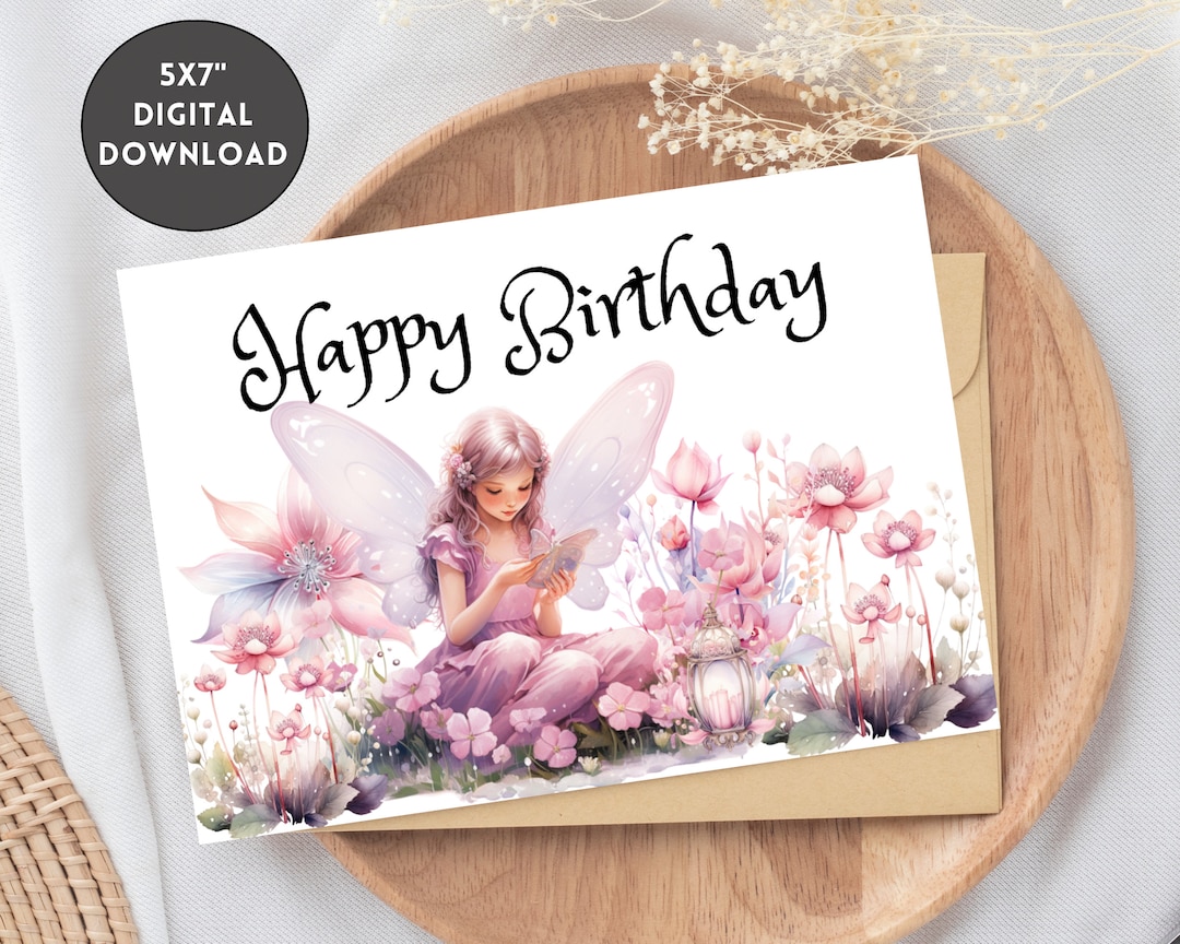 Pink Dreamland Fairy Birthday Card Digital Download Fairy Greeting Card ...