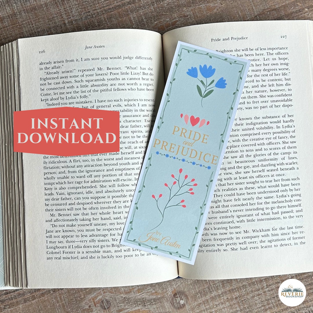 Pride and Prejudice Printable Bookmark With Jane Austen Book Quote | 2 ...