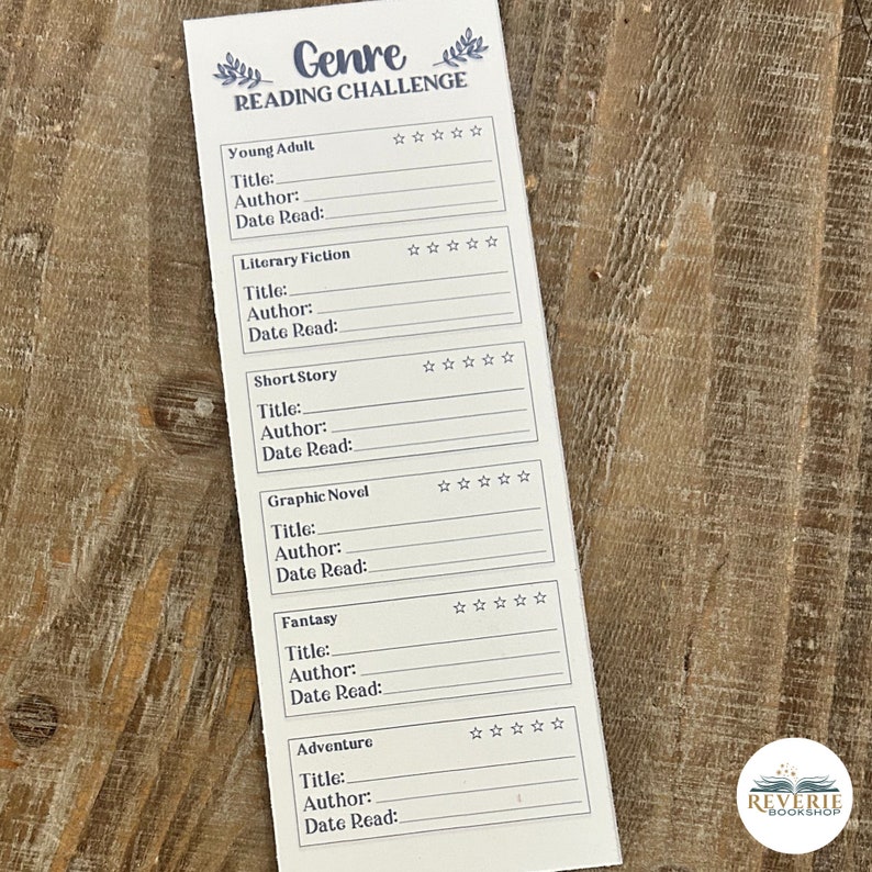 Genre Reading Challenge Bookmark 2.5x7 Inch Printed on Cardstock Book ...