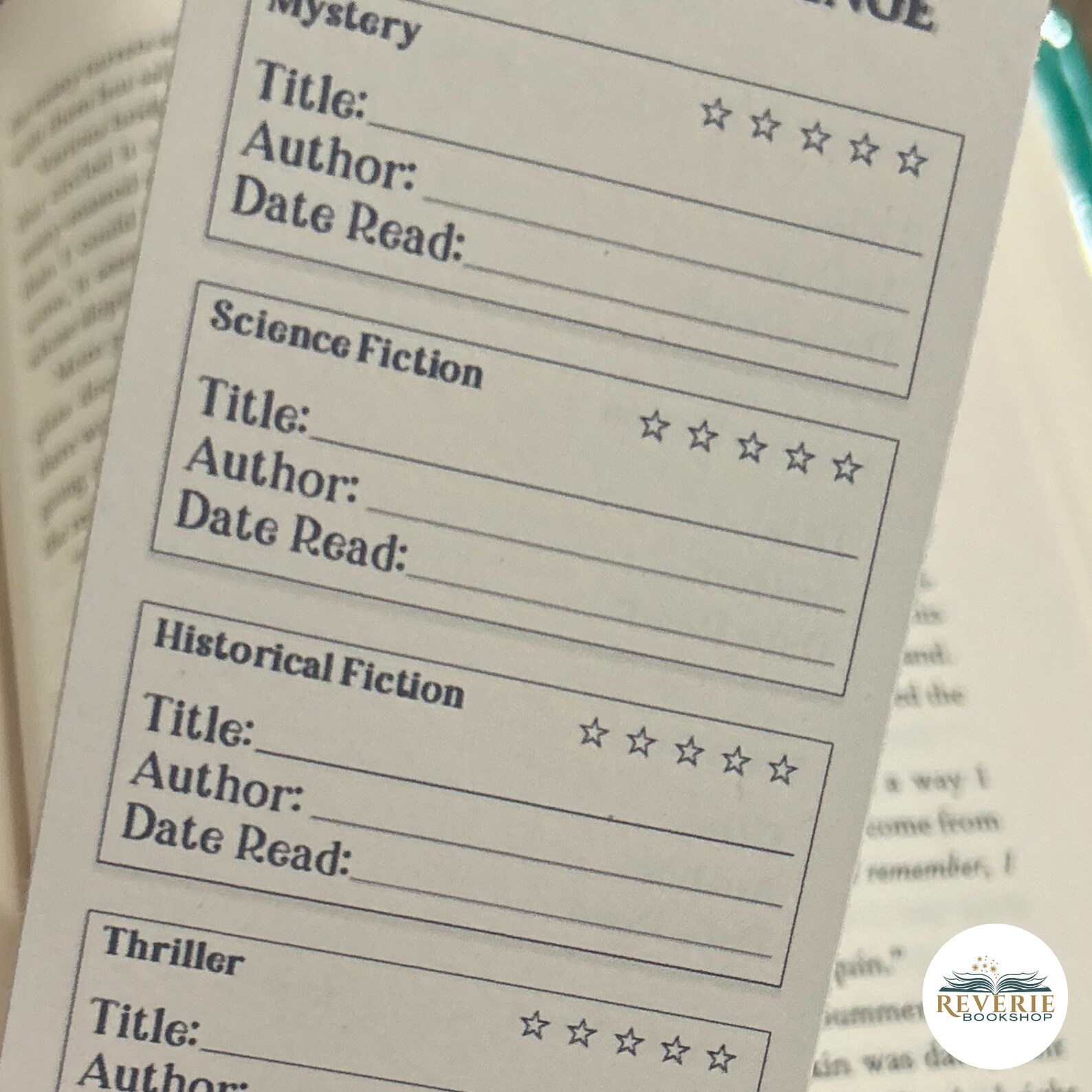 Genre Reading Challenge Bookmark 2.5x7 Inch Printed on Cardstock Book ...